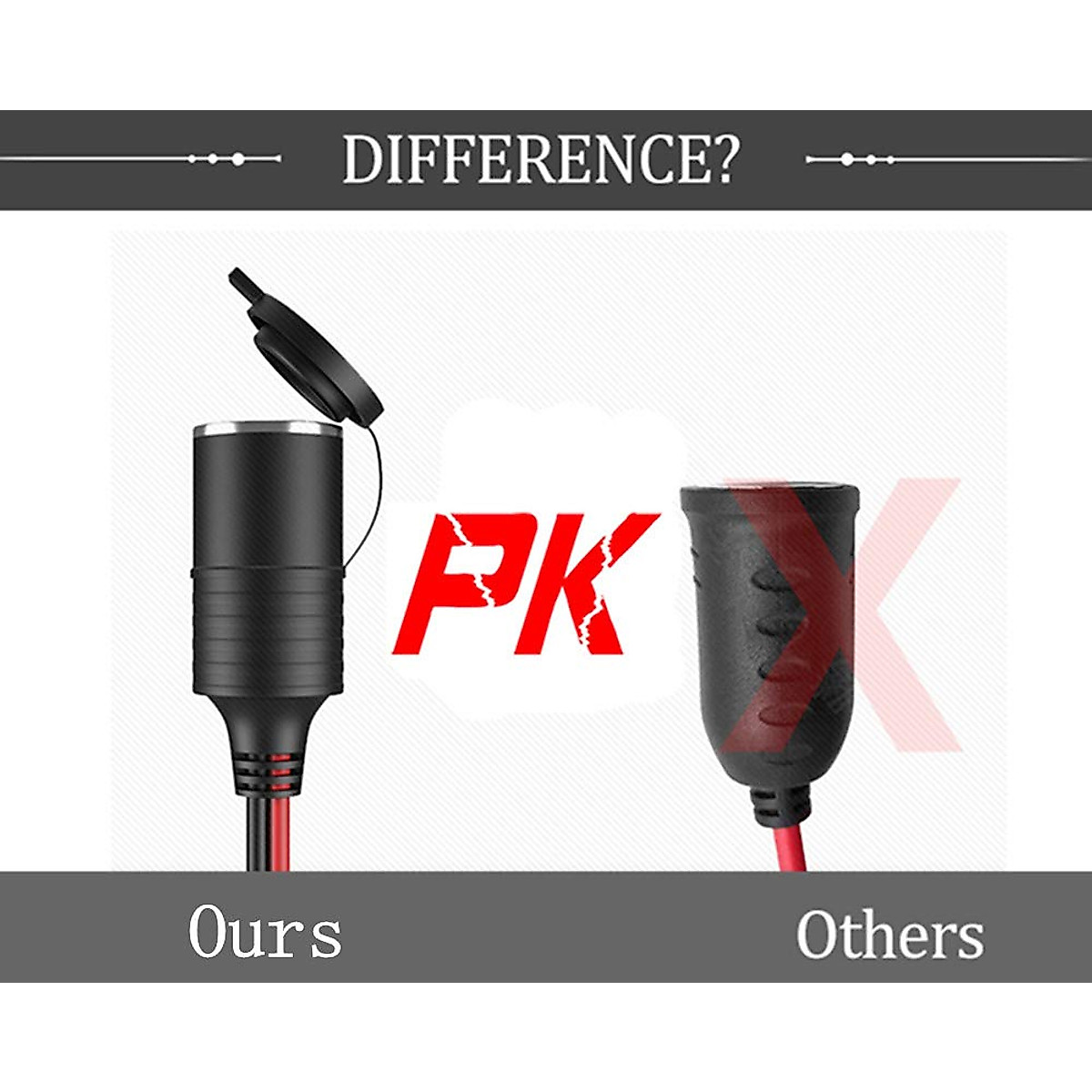 Car Cigarette Lighter Plug to SAE Quick Disconnect Adapter Extension Charging Cable 3.3 FT/16A Heavy Duty Power Supply CordCar Cigarette Lighter Plug (Female Socket)