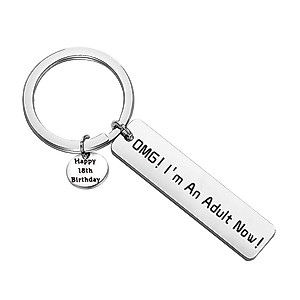 BEKECH Funny Adult Birthday Gifts Birthday Keychain OMG I'm An Adult Now Jewelry Gifts for Adult Brithday (silver)