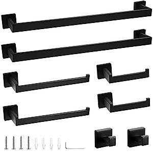 Sieral 8 Pcs Bathroom Hardware Accessories Set 24'' Towel Bar Stainless Steel Toilet Paper Holder and Hook, Wall Mounted Matte Black