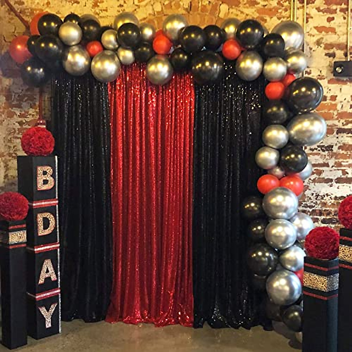 Black Backdrop Curtains for Parties 2 Panels 2ftx8ft Sequin Birthday Backdrop Seamless Photography Background Halloween Decoration