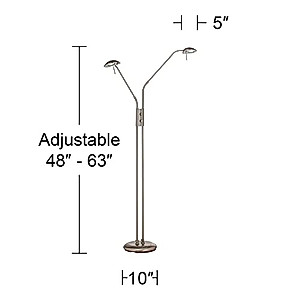 360 Lighting Casper Traditional Pharmacy Floor Lamp Standing LED 2-Light 63" Tall Brushed Nickel Silver Adjustable Arm Swivel Head Dimmer Switch for Living Room Reading House Bedroom Home