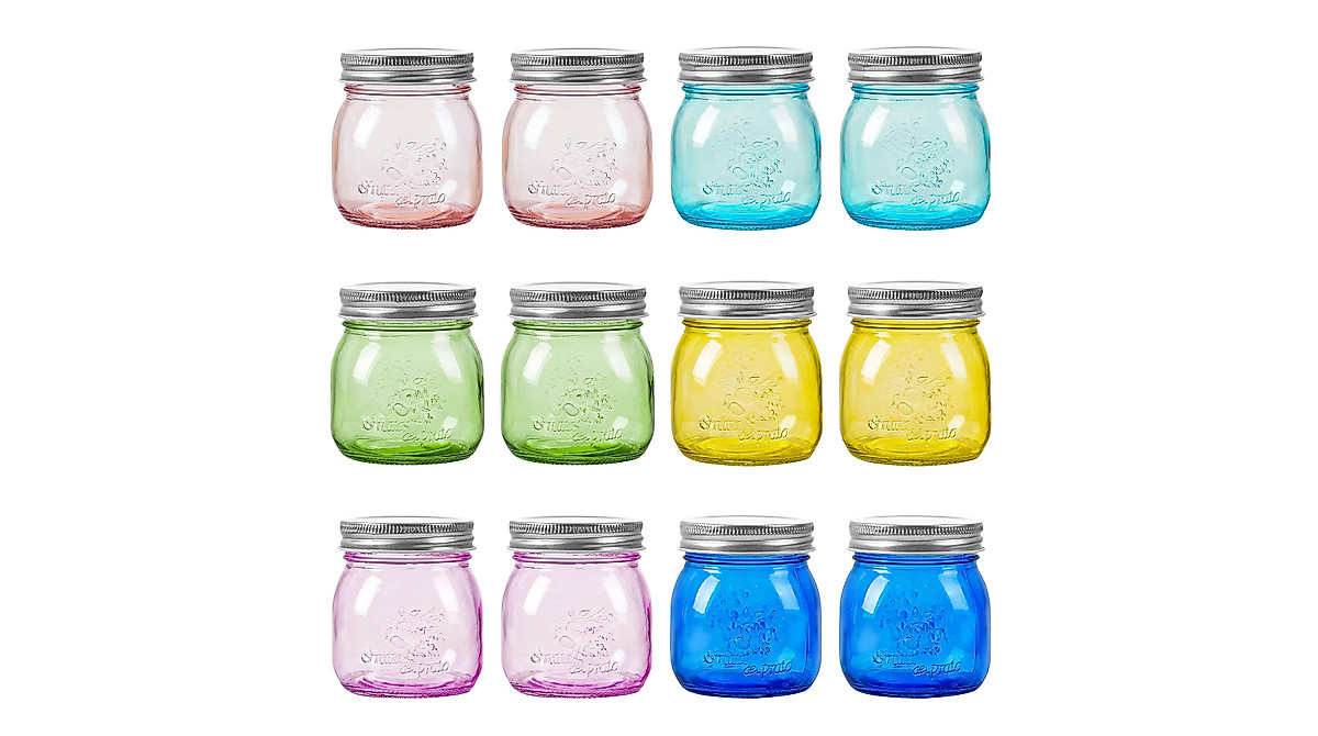 Amzcku Colored Mason Jars – 8 oz Canning per 12 Pack