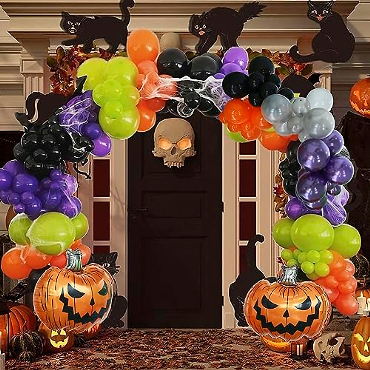 INFLORAL Play Balloon Garland Kit with 164 PCS Black Sliver Green Metallic Purple Orange Balloons and Pumpkin Balloon Garland Kit for Party Decorations