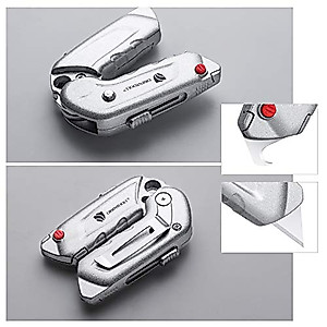 ORIENTOOLS Folding Pocket Utility Knife, Heavy Duty Box Cutter with Belt Clip, Hook Blade and Carpet Blade, Lock-Back Design, and Rust-proof Zinc Alloy Body