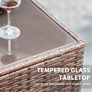 JOIVI Patio Furniture, Small Sectional Sofa Set with Storage Box, Outdoor Patio PE Rattan Conversation Set, All Weather Brown Wicker Couch with Cushions and Tempered Glass Coffee Table, Beige