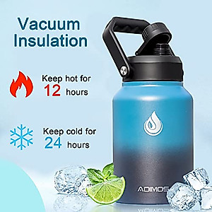Insulated Water Bottle 64 oz with Handle, Adimos Half Gallon Vacuum Stainless Steel Sports Water Jug Flask Keep Hot and Cold, Leak Proof Wide Mouth BPA-free Double Walled Thermos Mug, Indigo Black