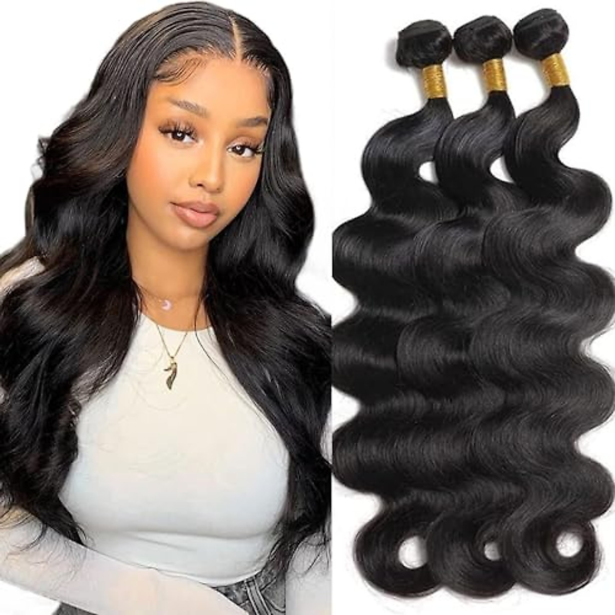 Body Wave Bundles 100% Unprocessed Brazilian Virgin Hair Bundles 20 22 24 inch Body Wave 3 Bundles Double Weft and Wave Bundles For Black Women Body Wave Human Hair Extensions