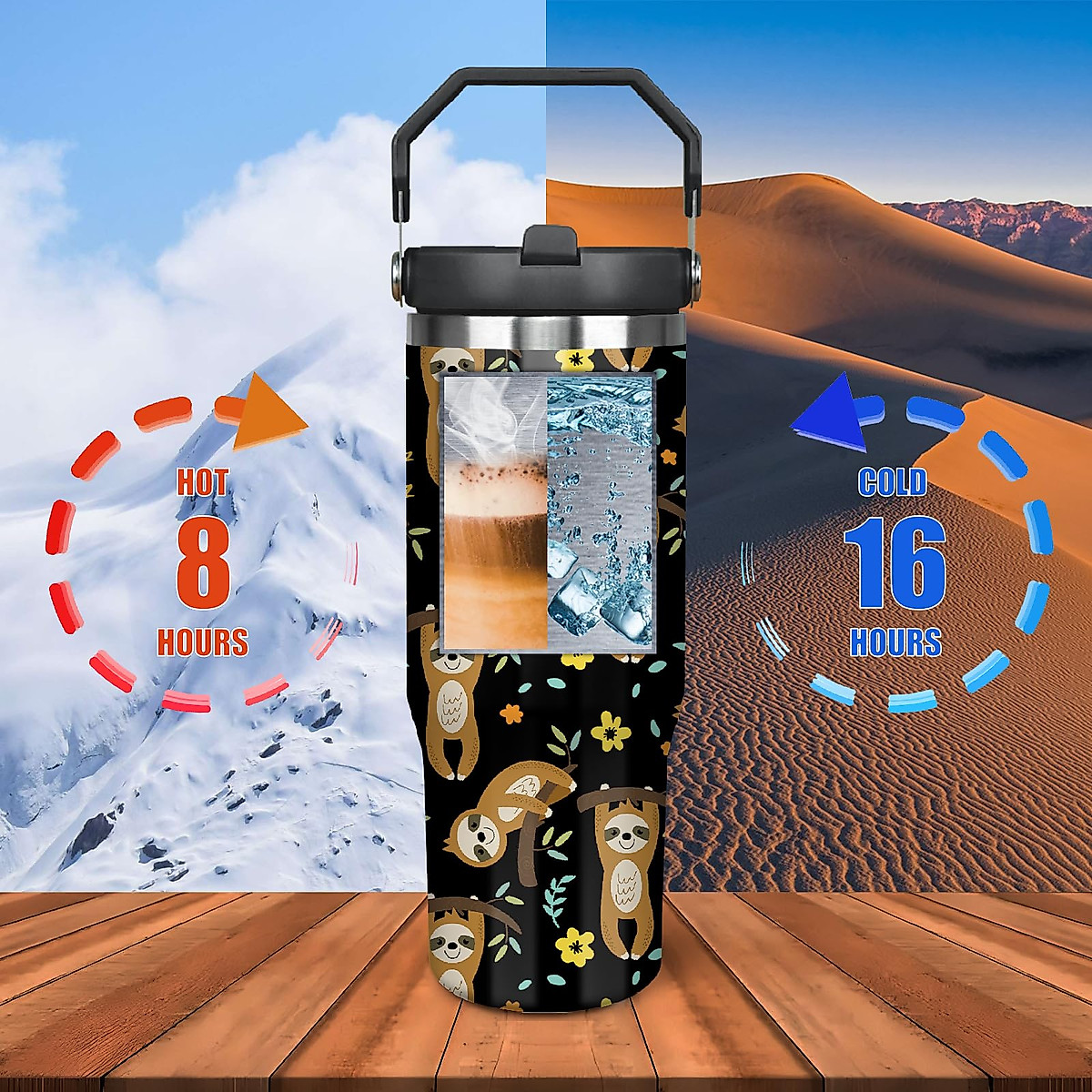 ysnifeiw 30oz Sloth Tumbler with Handle and Straw, Stainless Steel Insulated Sloth Cup with Top Handle and Lid, Sloth Coofee Mug Gifts for Women Men