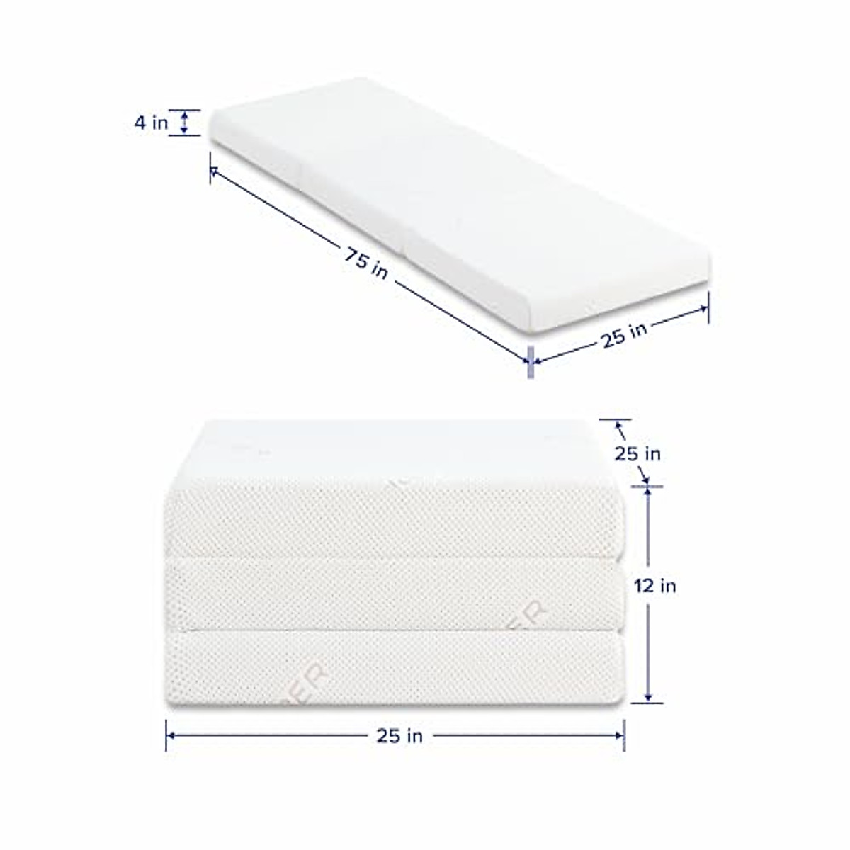 Olee Sleep Tri-Folding Antibacterial Memory Foam Mattress Topper, 4 Inch Copper Bamboo Gel Folding Mattress, Washable Cover, CertiPUR-US Certified, Soft, White, Single Size