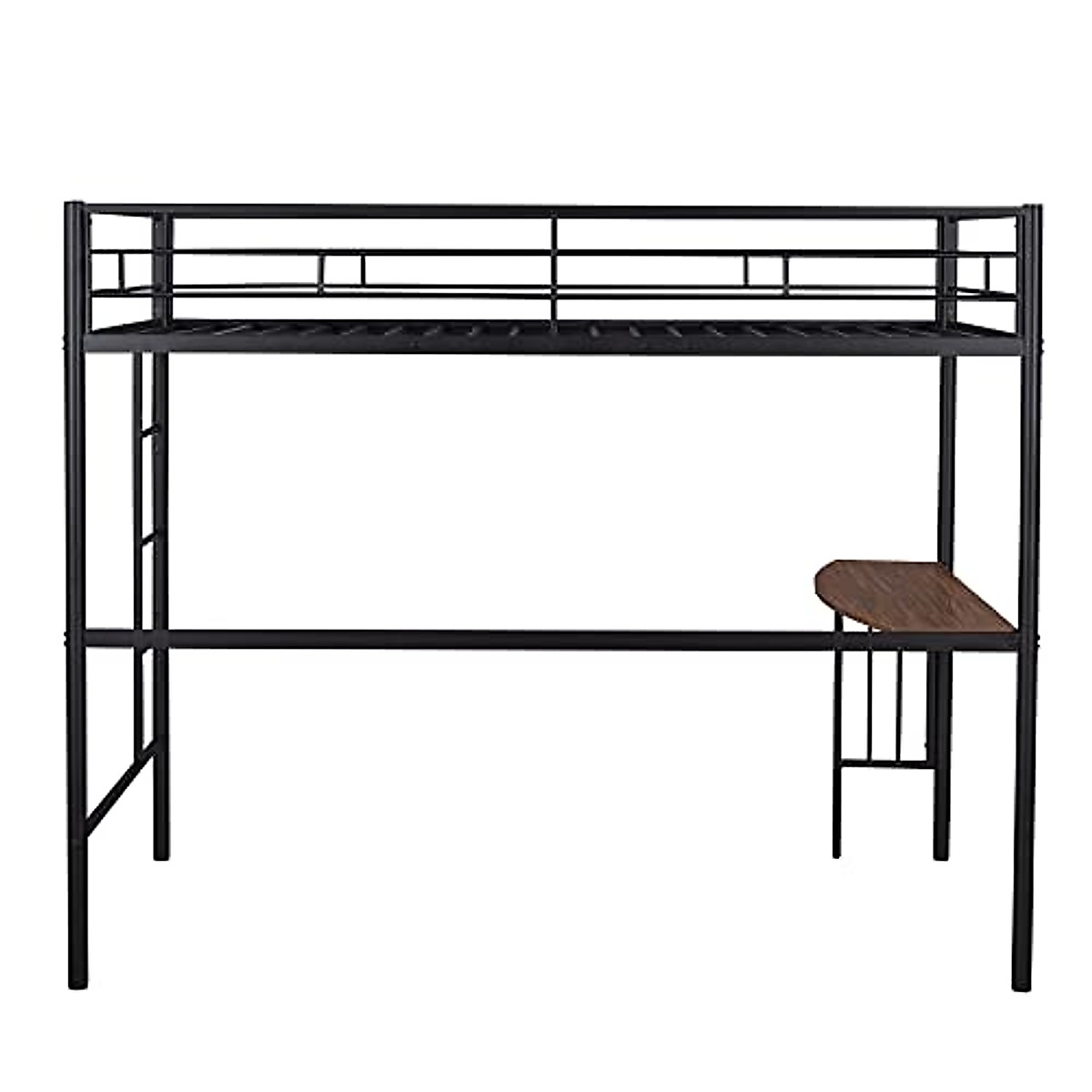 BOVZA Metal Loft Bed Twin Size with Desk, Ladder and Guardrails, for Kids Teens Adults, Black