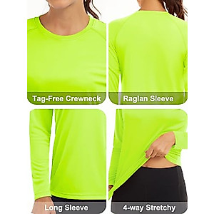 MAGCOMSEN Woman Athletic Top Fitted Running Shirts Women Sun Protection Shirts for Women Lightweight Shirts Long Sleeve Shirts for Women Fluorescent Green
