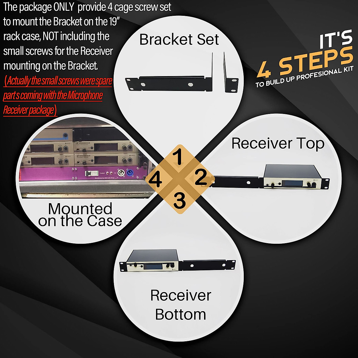 Rack Mount Kit Fit for Senheiser ew G 3 G 4 (ew100 135 300 335 835 845 935 945) Singe Receiver GA 3 GA 4 Mounting on 19 Inches Standard Installation Hardware