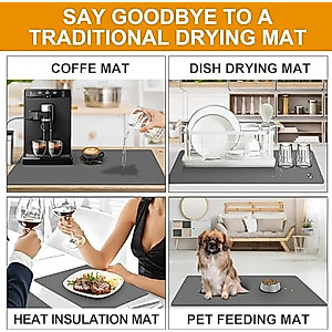 Dish Drying Mats for Kitchen Counter Coffee Mat Under Sink Mats for Kitchen Waterproof Dish Mat Drying Kitchen Mat Bar Mats for Countertop Coffee Bar Accessories (Deep Gray, 11.81"*15.75")