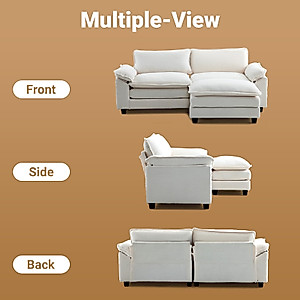 VINGLI 87" Convertible Sectional Sofa,L-Shaped Deep Seat Sofa Couch for Living Room,Modern 2-Seat Loveseat Sofa with Ottoman for Small Space(White,Faux Sherpa, 87")