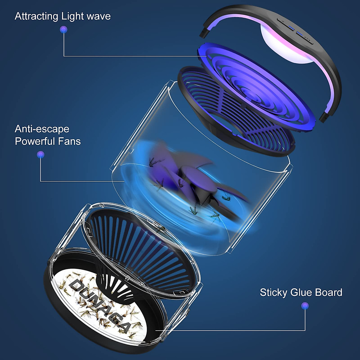 Fly Traps Indoor, Fruit Fly Trap Indoor, Gnat Traps, Bug Zapper Indoor,Mosquito Traps with 10 Sticky Glue Boards, Black