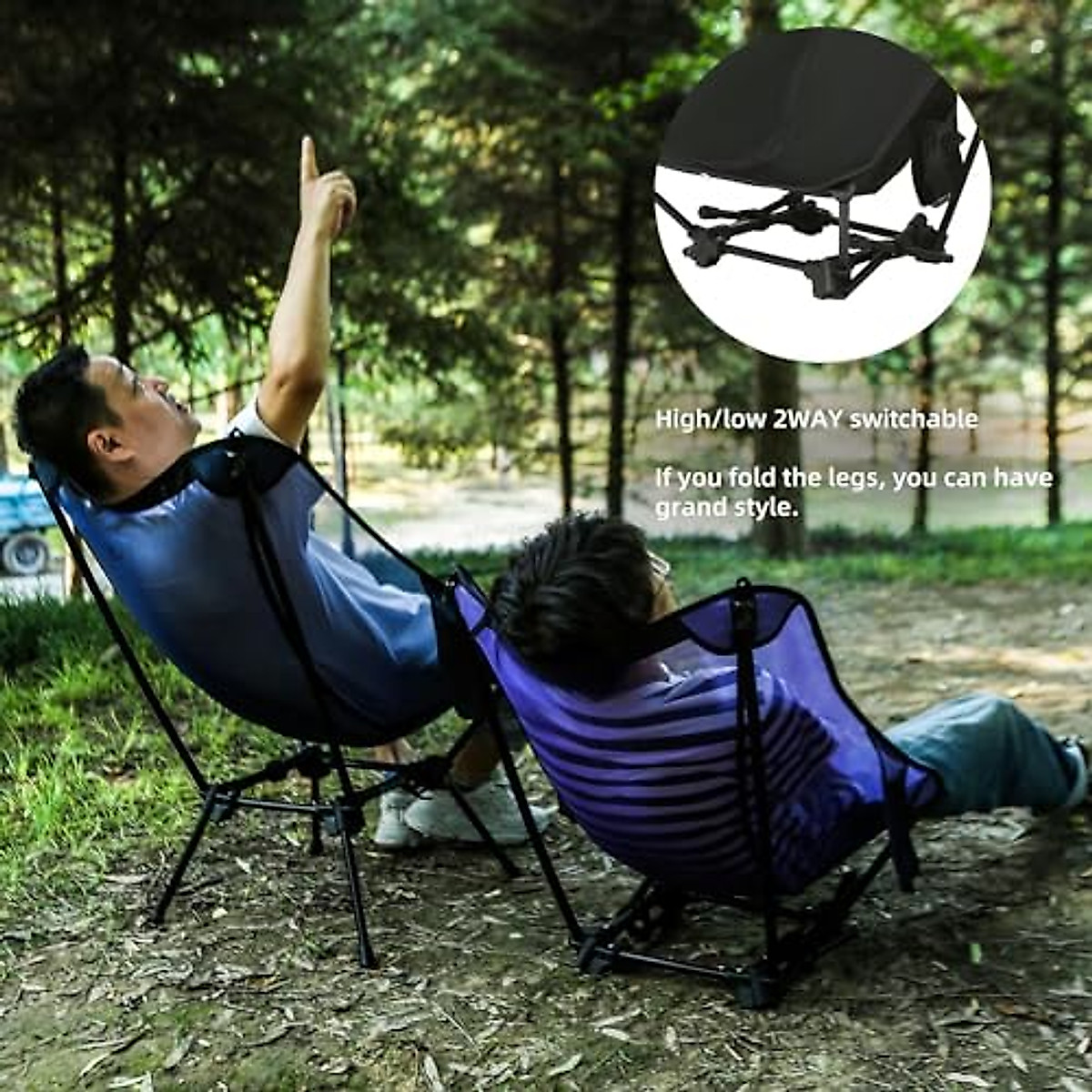 ROCK CLOUD 2 Pack Portable Compact Camping Chair Ultralight Folding Chairs Outdoor Lrage-Size for Camp Hiking Backpacking Lawn Beach Sports, Two-Heights Adjustable (Black-Large)