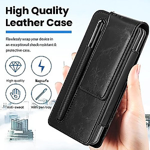HAZARA Leather Case for Samsung Galaxy Z Fold 5, Tempered Screen Film Cover Folio Shockproof Hanging Phone Case,Blue