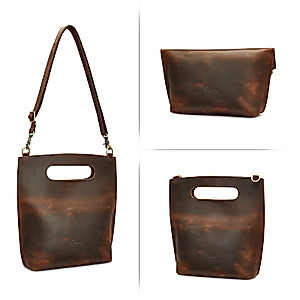 S-ZONE Women Vintage Genuine Leather Crossbody Bag Distressed Foldable Clutch Top Handle Handbag Purse