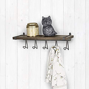 Spectrum Diversified Vintage Living Mount 5-Hook Wood Coat Rack for Entry Ways and Mud Rooms, Durable Wall Shelf, Industrial Gray