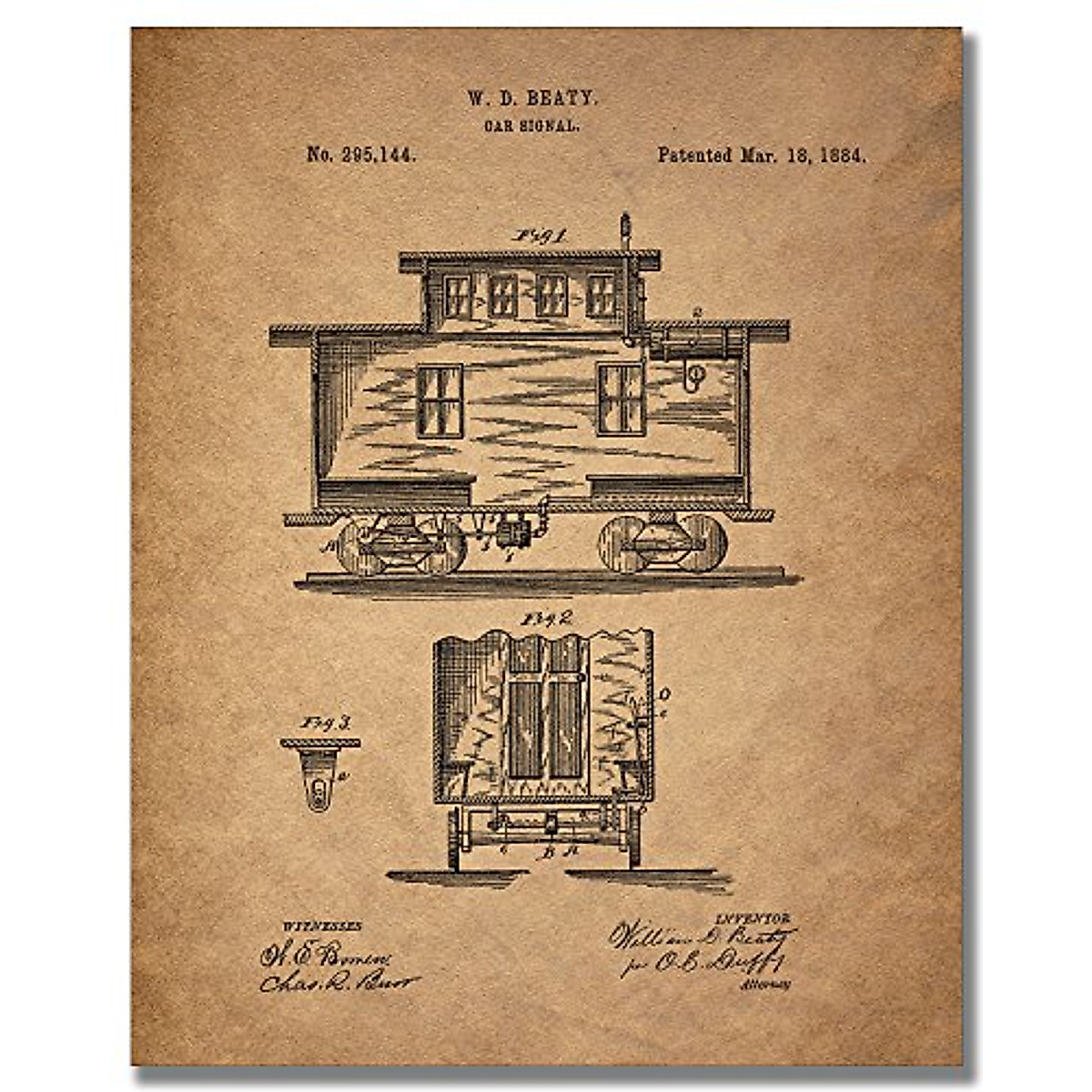 Railroad Train Patent Prints - Set of 6 (8 inches x 10 inches) Photos Locomotive Railway