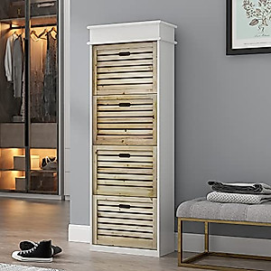 AIEGLE Entryway Shoe Storage Cabinet, Tall Shoe Storage Organizer with 4 Flip Drawers, Hallway Wood Freestanding Shoe Rack, Natural (21.7" L x 9.8" D x 61" H)