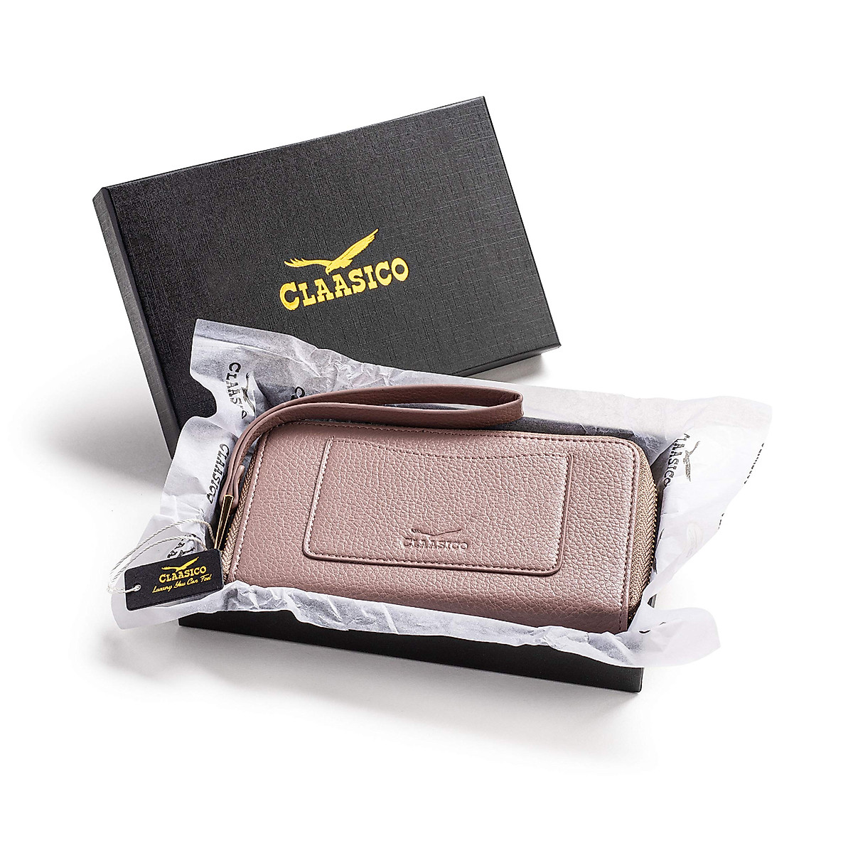 Claasico Women's Slim Wristlet Wallet | RFID Block, 6 Credit Card, Money & Receipt Organizer