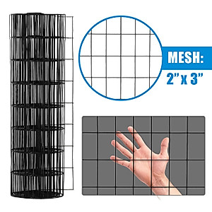Fencer Wire Vinyl Coated 16 Gauge Welded Fence Wire Roll, Mesh Size 2-Inch x 3-Inch, Black Metal Garden Fencing Wire Grid Hardware Cloth, Multiple Use for Home Improvement