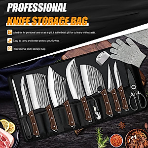 MDHAND 14PCS Professional Butcher Knife Set with Bag, Hand Forged High Carbon Steel Meat Cleaver Knife Set, Serbian Chef Knife Viking Boning with Sheaths for Kitchen Outdoor BBQ Camping