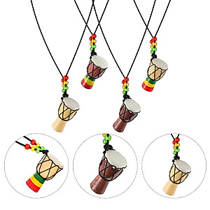 EXCEART 4pcs Musical Instrument Necklaces Pendant Miniature African Drum Djembe Drummer Musician Percussion Jewelry Drum Player Band