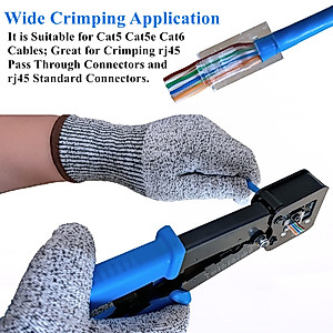 Gaobige rj45 Crimping Tool for Cat6 Cat5e Cat5, Sturdy Crimper for rj45 rj12/11 Pass-Through Connectors with 50pcs rj45 Cat5e Pass-Through Connectors, 50pcs Covers, Wire Stripper; Network Cable Tester