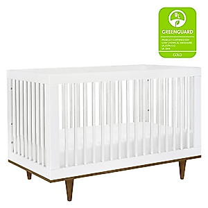DaVinci Marley 3-in-1 Convertible Crib in White Finish and Walnut Legs, Greenguard Gold Certified