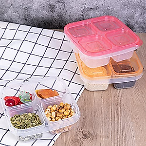 Finorder 6 Pack 4-Compartment Reusable Food Containers for School,Office and Picnic,Portable Snack Box,Meal Prep Containers,Set of 6 (Dark Color Set)