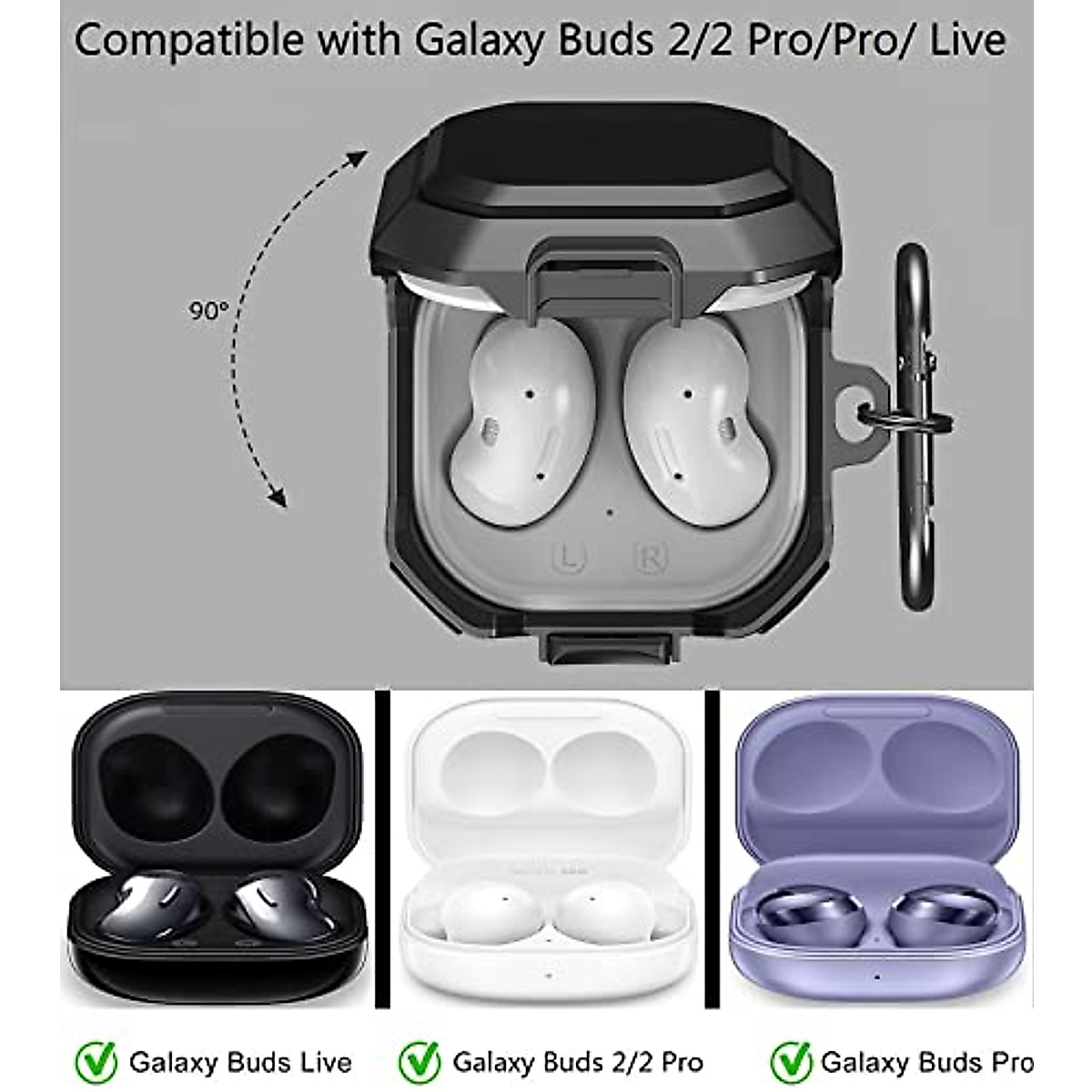 OTOPO Lock Case for Samsung Galaxy Buds 2 Pro/Galaxy Buds 2/Galaxy Buds Pro/Galaxy Buds Live Case with Cleaning Kit Men Women Protective Case Cover for Samsung Earbuds Case - Black
