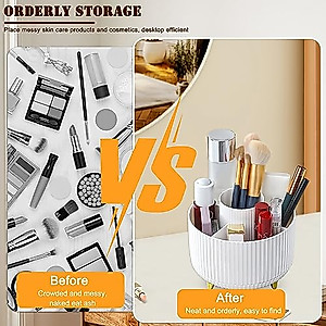 Cerpourt Makeup Brush Organizer,5 Slots 360° Rotating Desk Pen Holder,Makeup Brushing Holder,Cosmetic Brushes Storage Holder,Cute Pencil Cup Pot,Desk Organizer and Accessories for Vanity (White)