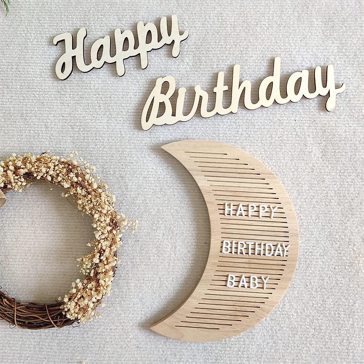 Wooden Letter Board for Motivational Quotes Message Board Home Decor, Moon Shaped Birth Announcement Sign for Nursery Decor Record Baby Information Keepsake