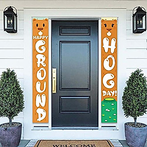Happy Groundhog Day Banner Background Cartoon Animals Theme Decor for Door Porch Indoor Outdoor Groundhog Day Spring February 2nd Holidays Festival 1st Birthday Party Favors Supplies Decorations