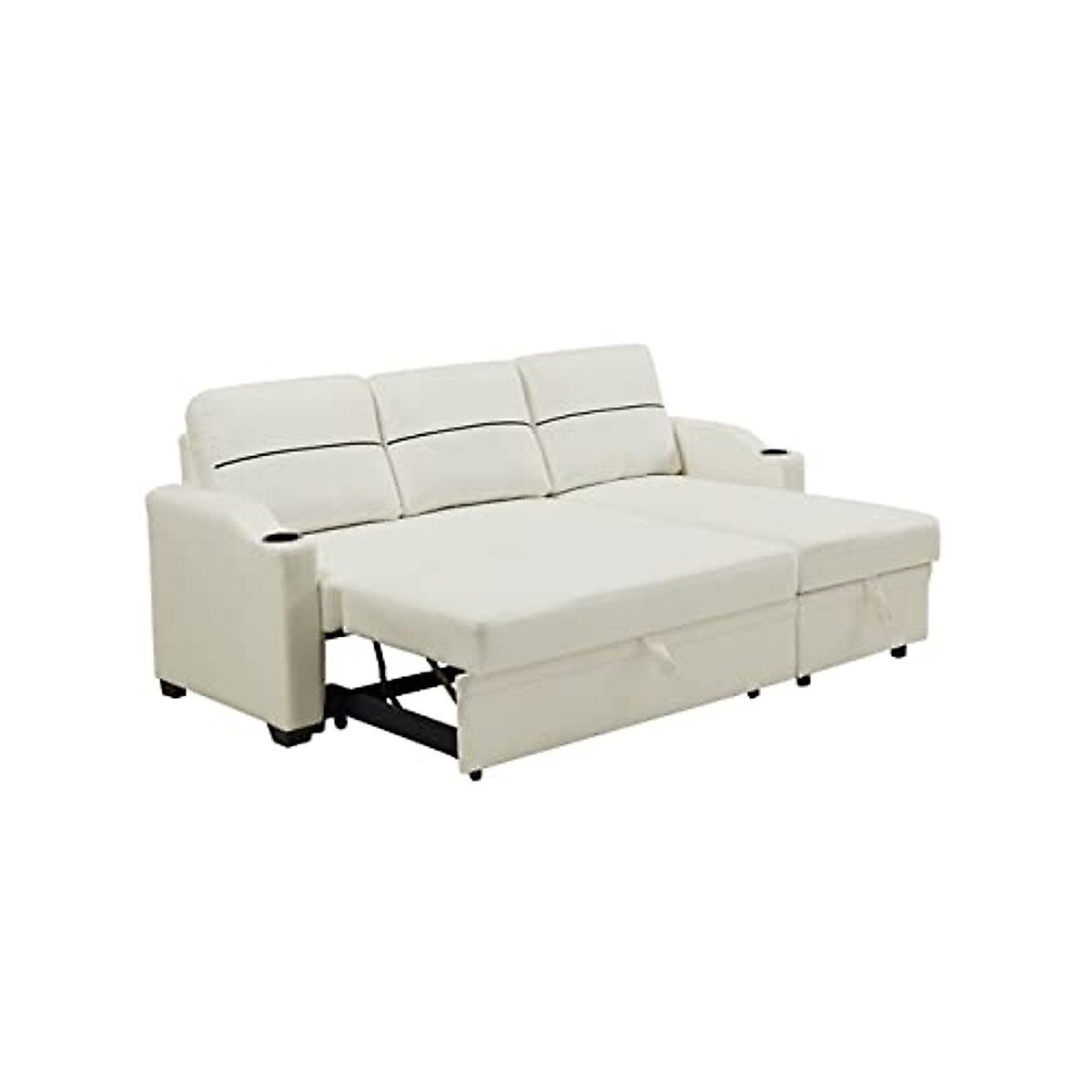 Convertible Sectional Sofa, Modern Linen 3-seat Sofas Reversible Couch with Storage Chaise L-Shaped Couch for Small Space, Living Room, Apartment, Office (Beige)