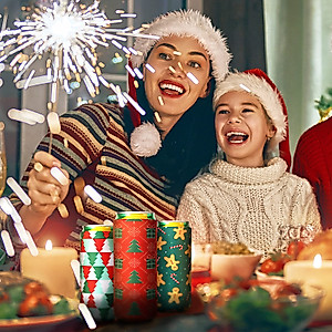 16 Pieces Christmas Beer Can Sleeves Cooling Insulated Beer Cup Sleeves Santa Claus Elk Snowman Stocking Can Cooler Sleeves Reusable Drink Sleeves Christmas Slim Can Cover for Christmas Tools Supplies