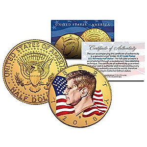Colorized Flowing Flag 2018 JFK Kennedy Half Dollar Coin 24K Gold Plated D Mint