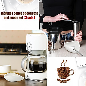 4 Pieces Coffee Spoon Rest and Spoon Small Teaspoon Holder Ceramic Coffee Spoon Rest for Coffee Bar Coffee Stirrers Holder for Coffee Station Kitchen Accessories nice Present for Coffee Lovers