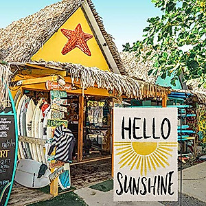 CROWNED BEAUTY Summer Hello Sunshine Garden Flag 12×18 Inch Boho Double Sided Vertical Yard Outside Flag