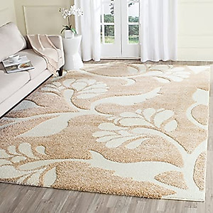 SAFAVIEH Florida Shag Collection 6'7" Round Smoke / Beige SG459 Floral Non-Shedding Living Room Bedroom Dining Room Entryway Plush 1.2-inch Thick Area Rug