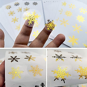 FAZHBARY 24 Sheets Gold Snowflake Stickers Round Gift Label Stickers Seal Self Adhesive Stickers for Envelopes Cards Cookie Candy Bag Crafts