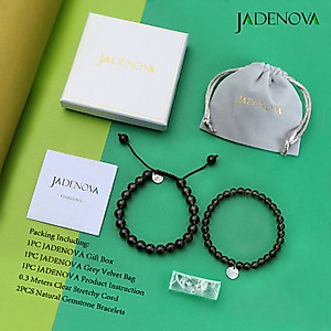 JADENOVA 6/8mm Natural Smoky Quartz Gemstone Bracelets Round Beads Stretch Bracelet Adjustable Beaded Bracelet Couple Distance Bracelets Unisex (2pcs Bracelet Set)