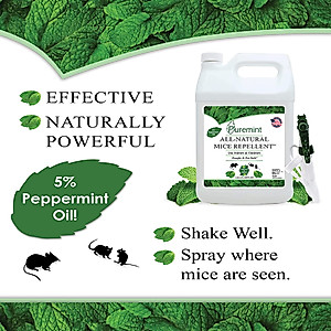 Puremint Mice Repellent, Natural 5% Peppermint Oil Spray for Mice, Mouse, Rats & Rodents, Pest Control Spray for Home, Garden, Indoor & Outdoor Use, 128 fl oz