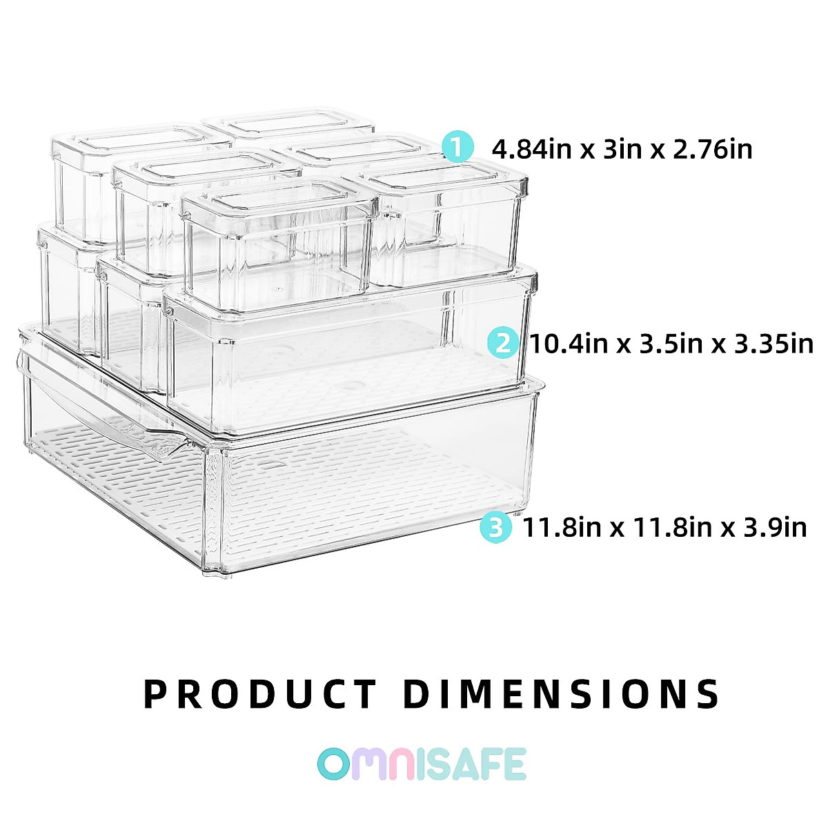 OMNISAFE Refrigerator Organizer Plastic Bins with Lids, Stackable Fridge Pantry Organizer, BPA-Free Fruit & Food Storage Bins for Kitchen, Vegetable, Cereals (10 Pack)