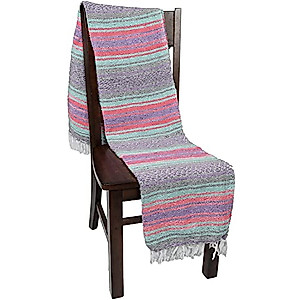 Open Road Goods Light Pastel Mexican Falsa Blanket - Pink Grey Purple and Mint/Teal - Great as a Beach Blanket, Picnic Blanket, Yoga Blanket, or a Throw! Handwoven