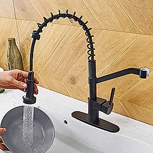 OWOFAN Black Kitchen Faucets with Pull Down Sprayer Industrial Single Handle One Hole Or 3 Hole Faucet for Farmhouse Camper Laundry Utility Rv Wet Bar Sinks