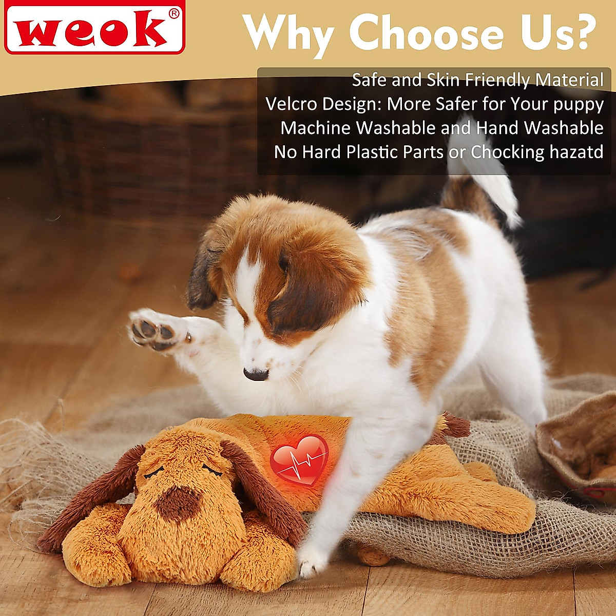 WEOK Heartbeat Puppy Toy - Comfort Cuddler Pillow, Dog Anxiety Relief Calming Aid,Heartbeat Stuffed Toy for Dogs,Puppy Heartbeat Toy Sleep Aid,Dog Heartbeat Toy for Pet