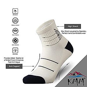 KMM Men's Merino Wool Cushion Low Cut Quarter Socks with Light Cozy Performance for Outdoor Hiking Hike Casual Trail Running(White L)